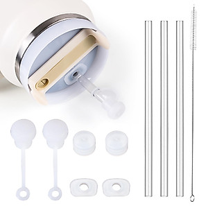 KEUYE 64 oz Tumbler Accessories for Stanley, Cup Accessories 64 oz Including 3PCS Extra Long Straws,1PC Straw Cleaning Brush,2 Sets Of Silicone Spill Leak Stoppers