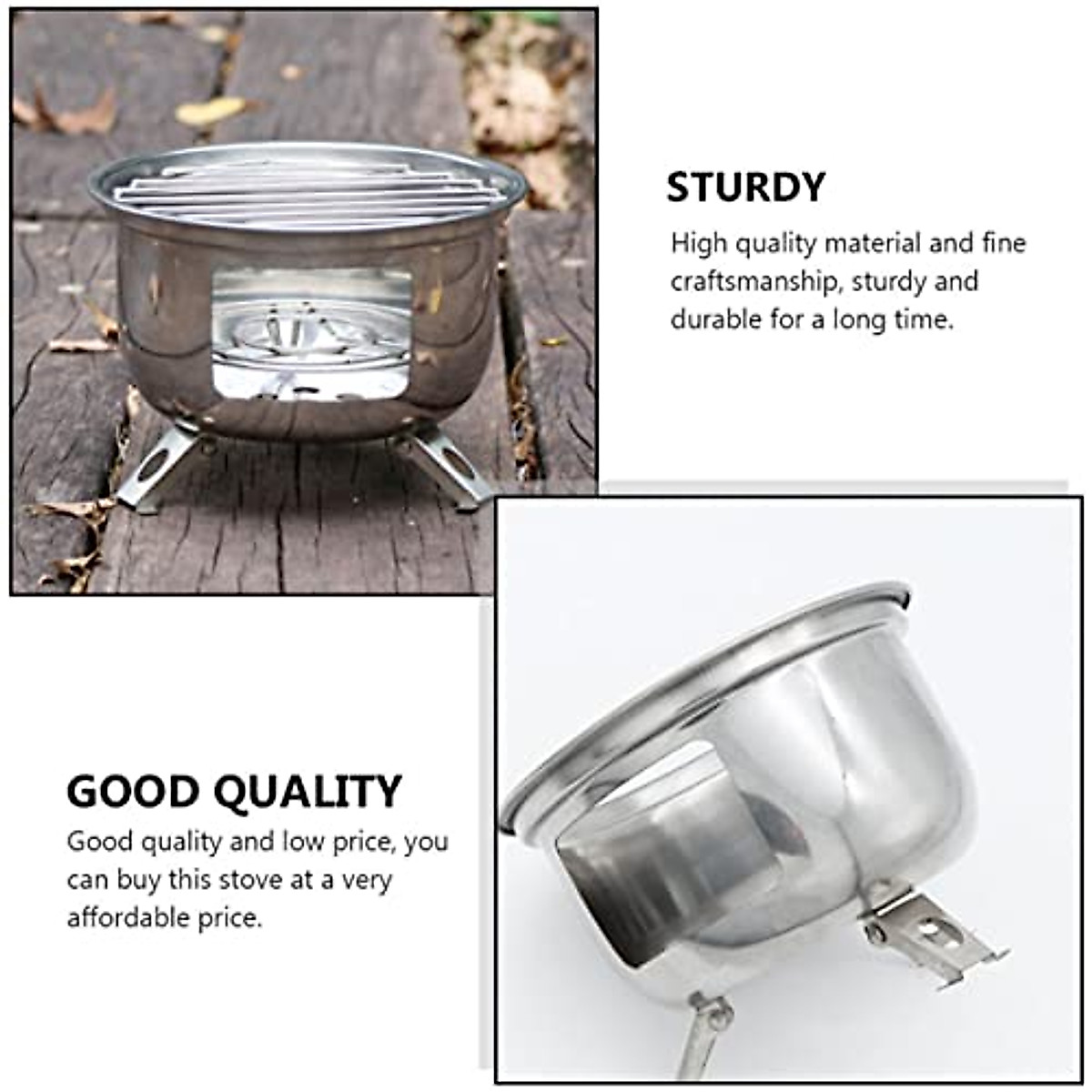 INOOMP 1set Folding Barbecue Backing Tabletop Outdoor Camping Stainless Grill Small Garden Wood Portable Travel Picnic Charcoal Bbq Steel Round Burning for Stove of