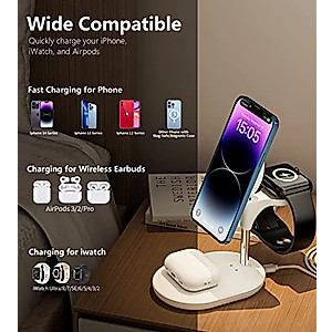 Wireless Charging Station for Multiple Devices Apple, 3 in 1 Wireless Charger Stand Mage-Safe Charger Charging Dock for iPhone 14 13 12 Series iWatch AirPods