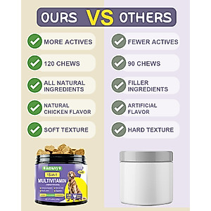 15 in 1 Dog Multivitamin Supplement - Dog Vitamins for Immune System, Digestion, Hip & Joint, Skin & Coat - Multivitamin Chews for Dog with Glucosamine & Chondroitin - Chicken Flavor, 120 Chews