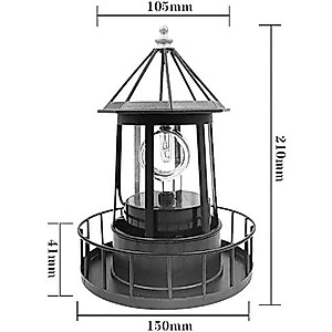 Marsrut LED Solar Light Powered Rotating Lighthouse Beacon Lamp, Outdoor Courtyard Waterproof Solar Hanging Lamp, Lawn Lantern, for Patio Fence Garden Decoration Outdoor Lighting Home Decor (Black)
