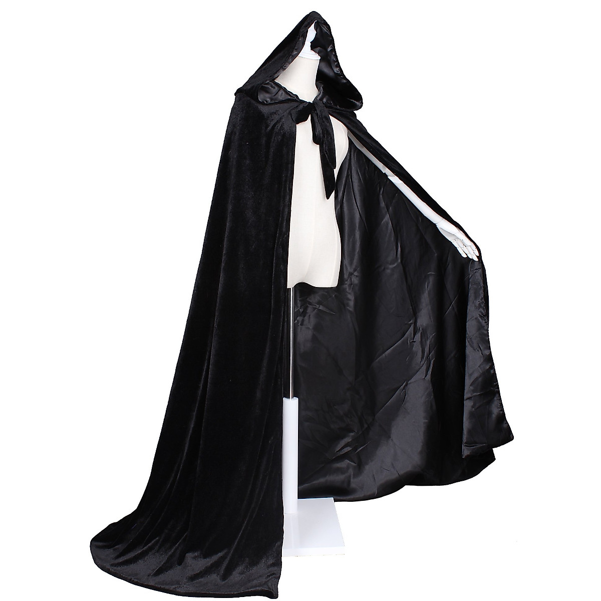 LuckyMjmy Velvet Renaissance Medieval Cloak Cape Lined with Satin (Large, Black)