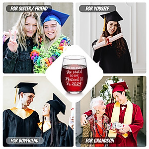 Futtumy Graduation Gifts, She Believed She Could So She Mastered It 2024 Stemless Wine Glass, 2024 Graduation Gifts for Her Friend Masters Degree College High School Graduates College Grad, 17Oz