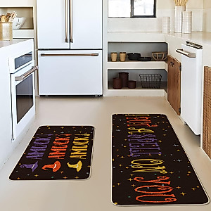 Artoid Mode Black I Put A Spell On You Amuck Halloween Decorative Kitchen Mats Set of 2, Low-Profile Floor Mat 17x29 and 17x47 Inch