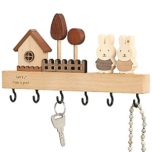 WUETOAYA Key Holder with Shelf for Wall, Key Organizer Wall Mount with Hooks, Rustic Wooden Home Decoration for Entryway, Living Room, Bedroom, Cute Key Holder with Shelf.