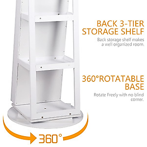 LVSOMT 360° Swivel Jewelry Armoire Cabinet, Full Length Mirror with Jewelry Storage, Standing Jewelry Armoire Organizer with Mirror, Rotatable, Large Capacity (White)