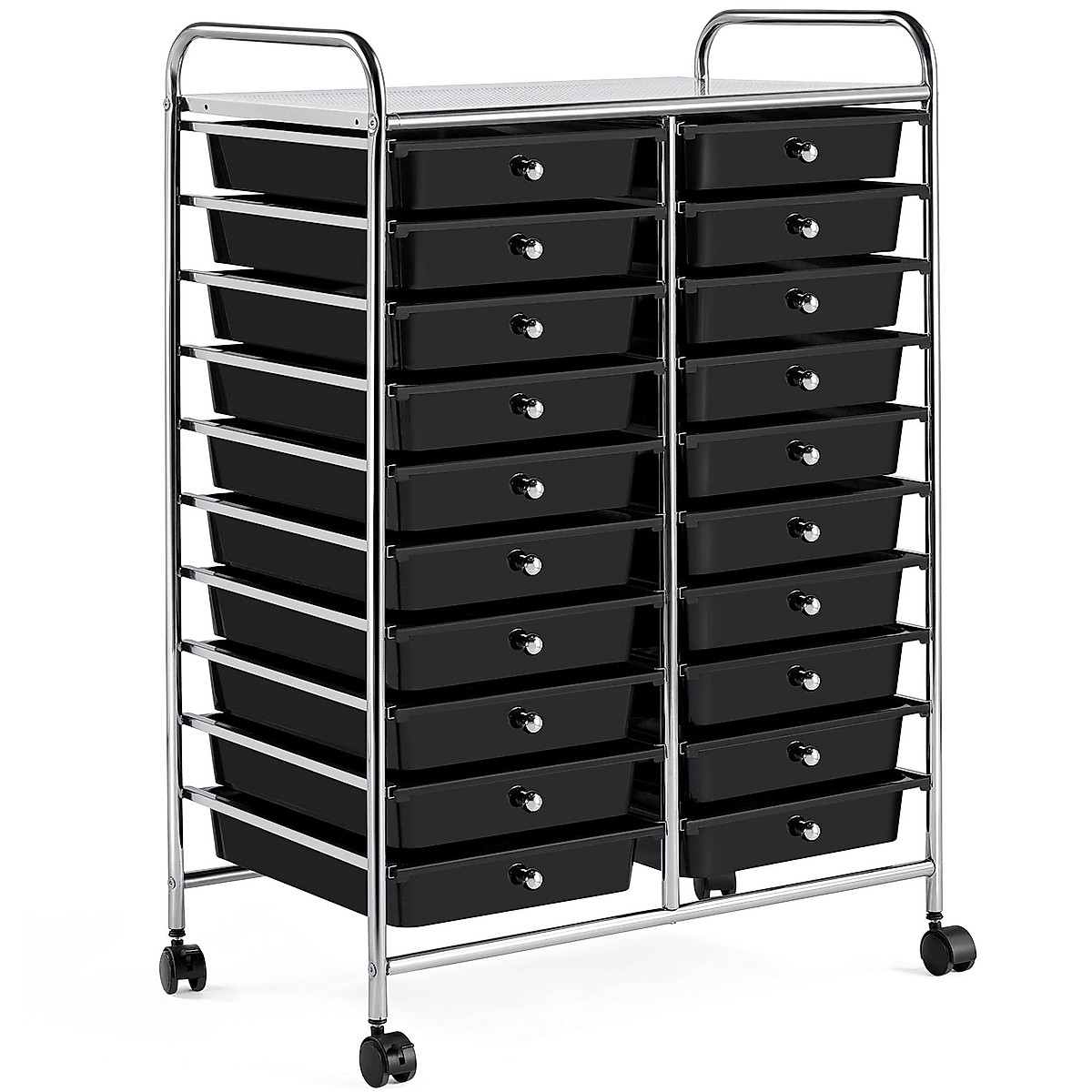 Topeakmart Utility Cart with 20 Drawers Rolling Cart Organizer Plastic Storage Drawers Craft Trolley 360 Degree Castor Wheels, Black