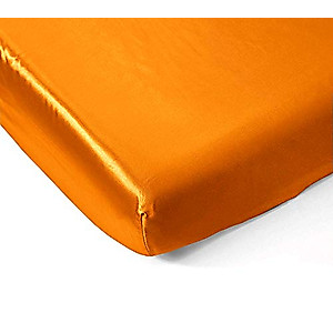 Cotton Home Depot Ultra Soft Silky Satin 4 Piece Sheet Set ( Flat Sheet + Fitted Sheet 17" Deep Pocket + 2 Pillow Cases ) Orange Queen