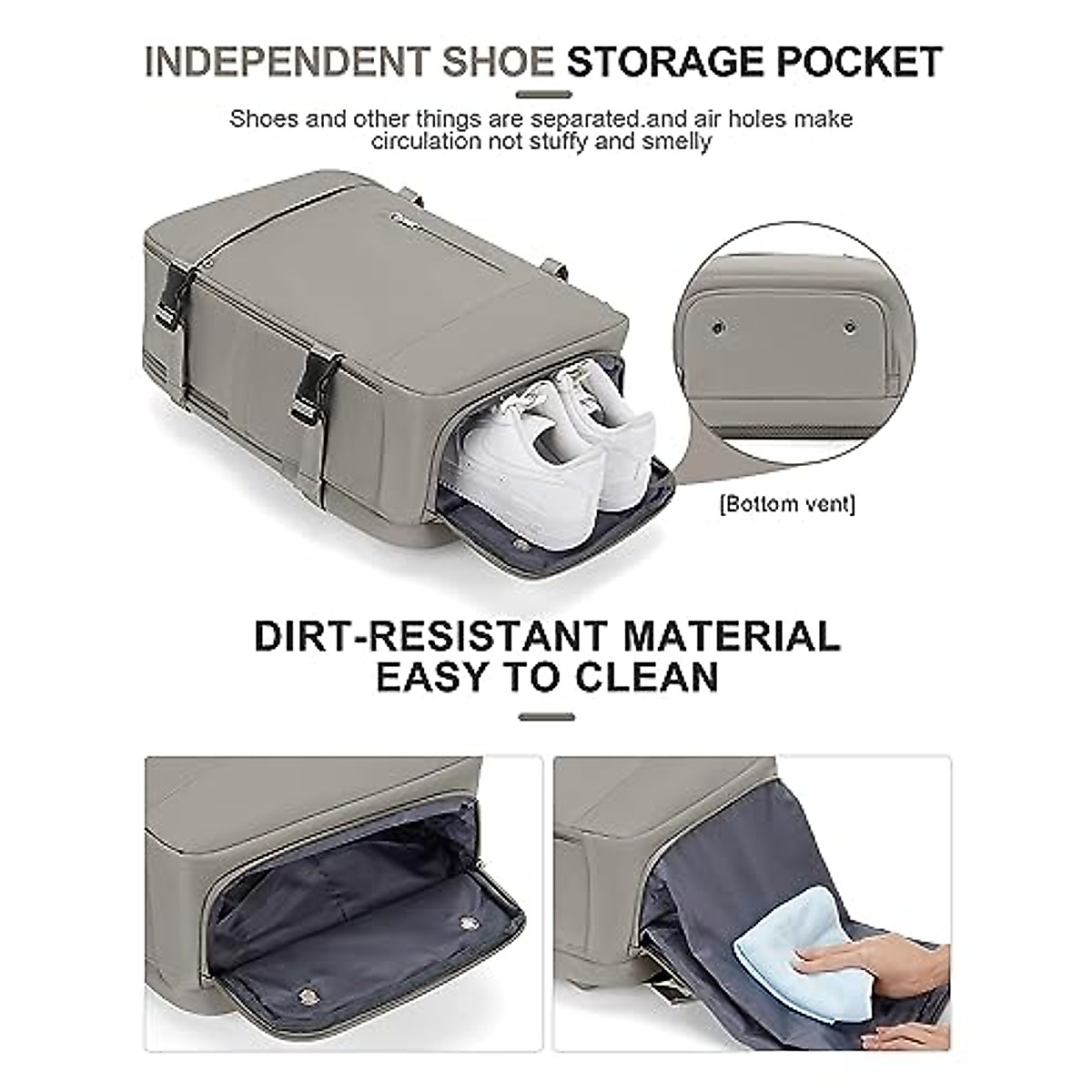 Large Travel Backpack for Women Carry On Airline Flight Approved Expandable Work Personal Item size Backpack Bag with Laptop compartment for College Men Waterproof Hiking Mochila de Viaje GreyBrown