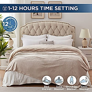 Westinghouse Electric Blanket Queen Size, Super Cozy Soft Flannel 84" x 90" Heated Blanket with 10 Fast Heating Levels & 1-12 Auto-Off, Machine Washable, ETL&FCC Certification, Beige