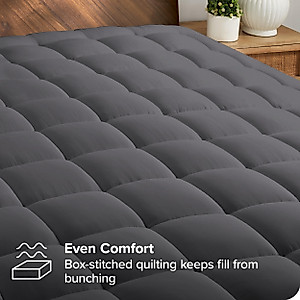 Bare Home Twin Mattress Topper Cotton Top - Fitted Mattress Cover - Cooling Breathable Air Flow - 8" to 21" Deep Pocket - Mattress Pad Protector - Soft Noiseless Mattress Pad (Twin, Grey)