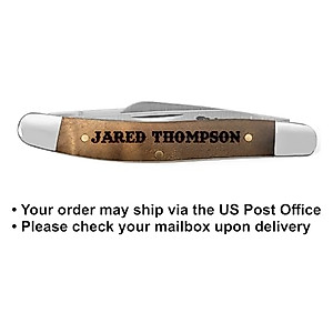 Stockman Pocket Knife with Personalized Laser Engraved Wood Handle, Three Blades, Valentines Day Gifts, Father's Day Gifts