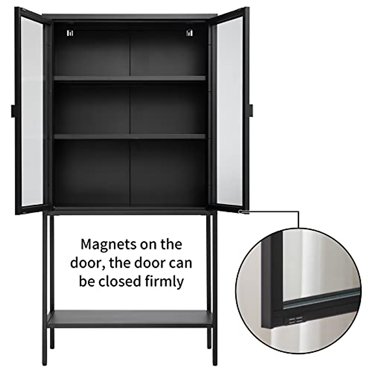 MATICO Metal Storage Cabinet, 59"(H) x30(L), Freestanding Pantry Locker, Accent Display Bookcase with Glass Doors, Modern Organizer Cupboard for Office, Living Room, Kitchen Console Sideboard, Black