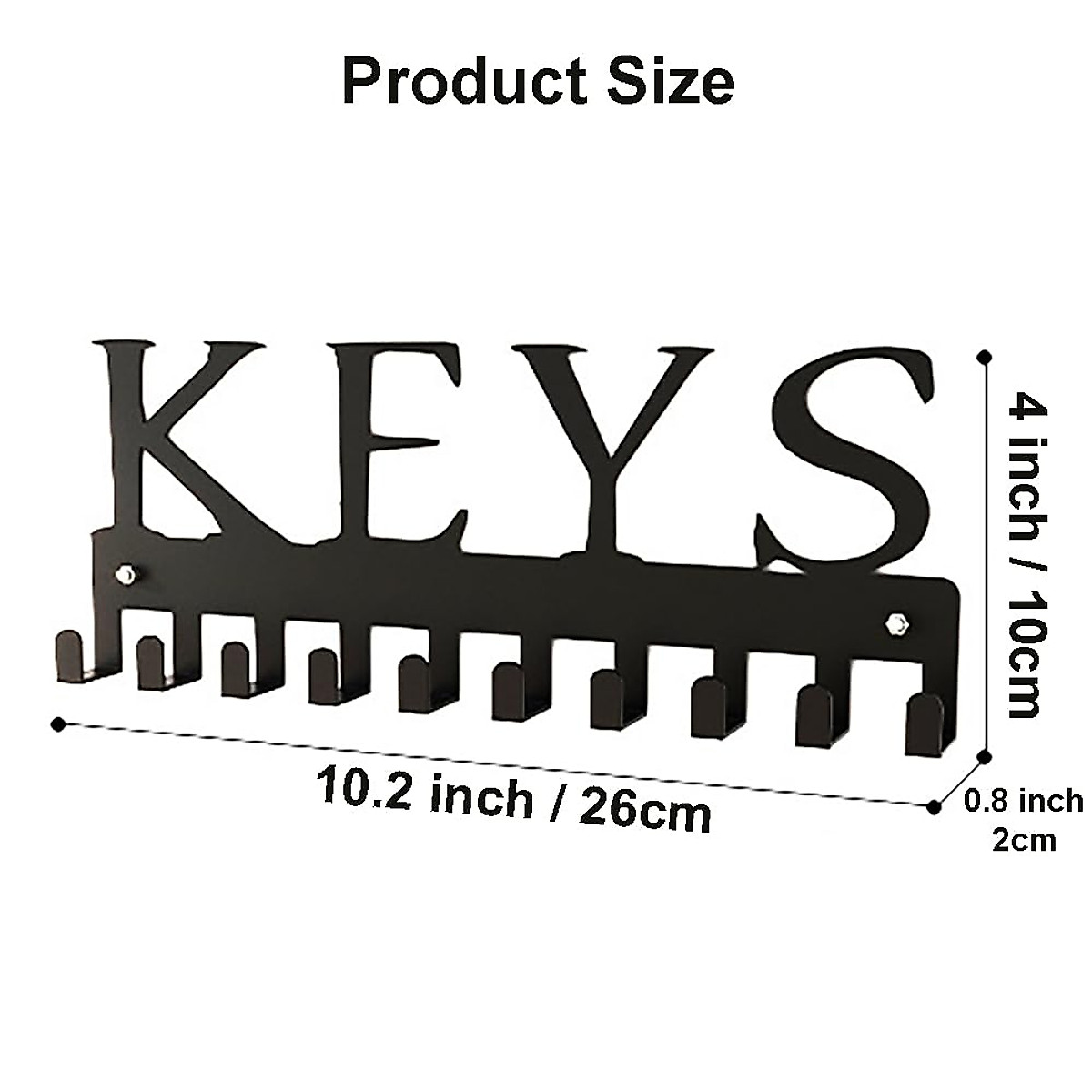 RT&BS Key Hooks for Wall, Key Holder Wall Mounted, Black Metal Hooks for Wall in Entryway Front Door Hallway Bathroom Kitchen, Key Sign 10.2 inches 10 Hooks