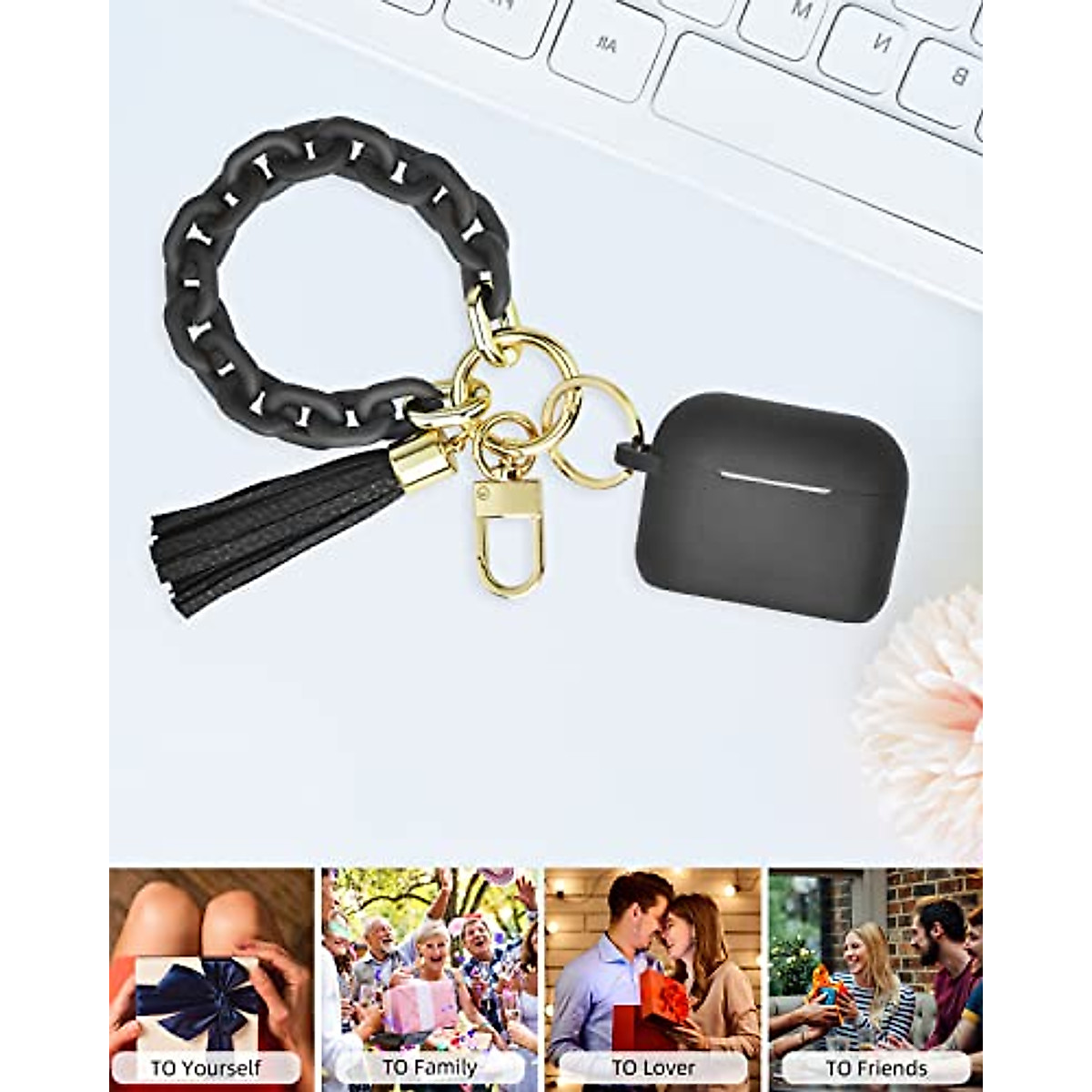 AirPods Pro 2nd Generation Case Cover (2022), ORATYFAN Silicone AirPod Pro 2 Case with Cute Chain Bracelet Keychain, iPod Pro 2 Shock-Absorbing Protective Case Accessories for Women Girls (Black)