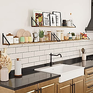 Wallniture Bora Long Floating Shelves, Wall Bookshelf Living Room Decor Book Shelves for Office, Kitchen Organization Bedroom Decor Burnt, 48"x6" Set of 3