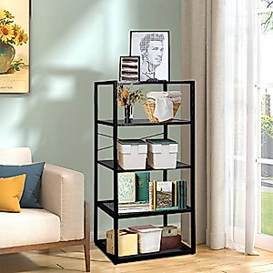 Acehome 5-Tier Bookshelf, 47" H Home Office Bookcase, Industrial Ladder Shelf, Freestanding Storage Organizer Rack, MDF Shelf and Metal Frame with for Bedroom, Living Room, Home Office-Black