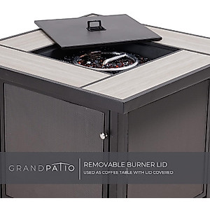 Grand Patio Outdoor Propane Fire Pit Table 32-Inch Square Gas Fire Pit with CSA Safety Approval 40000 BTU Heat Sling Base Ceramic Tile Top and Lava Rock for Garden, Backyard, and Deck Parties