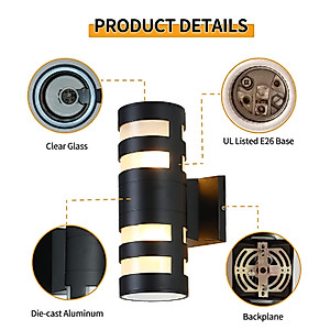 MUUTOON Outdoor Wall Sconce Modern Porch Wall Lights Exterior Light Fixture Waterproof Wall Mounted Wall Lamp Suitable for Garden, Terrace, Courtyard