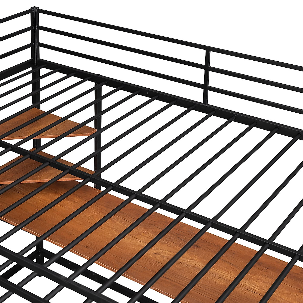 GLORHOME Full Size Metal Loft Bed with Desk, Modern Style and Safety Features for Kids and Teens, Turn Any Space into a Workstation or Lounge Area,Black