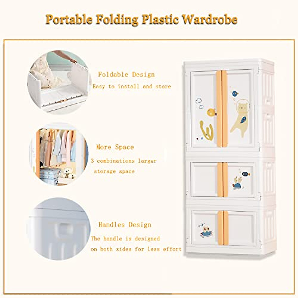 Storage Bins with Lids - Collapsible Storage Bins with Adjustable Shelf and Hanging Rod, Portable Closet Storage Cabinet with Wheels, Stackable Storage Bins for Bedroom Clothes Storage Organizer