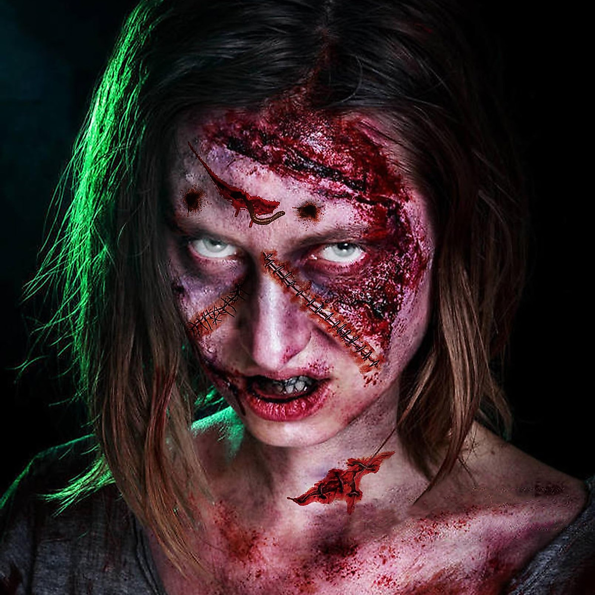 Aresvns 12PCS Halloween Clown Horror Mouth Temporary Tattoo Stickers Face Decals Prank Props for Halloween Cosplay Party Decorations