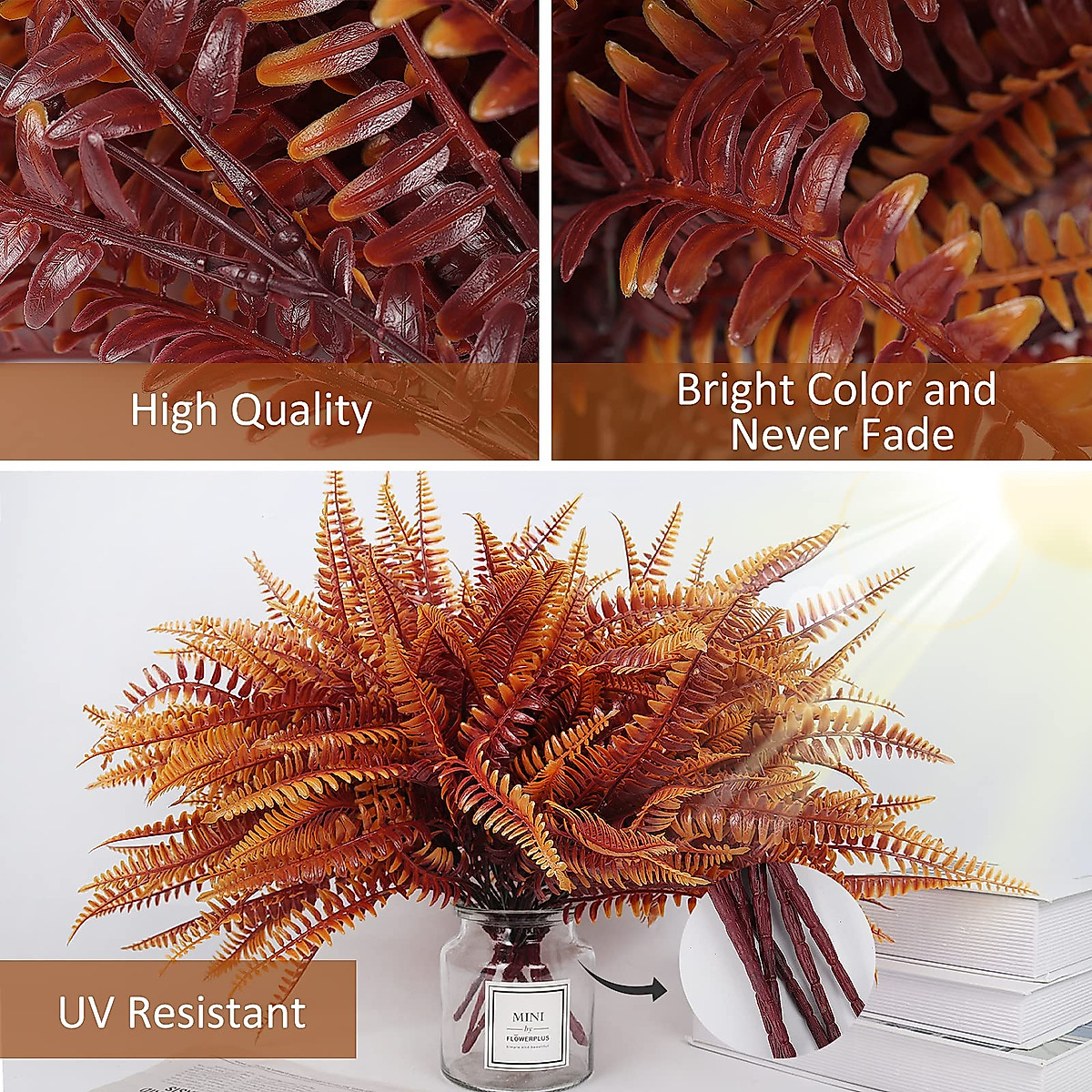 RECUTMS 8PCS Artificial Plants Greenery, Fake Boston Fern Bush Plant UV Resistant Greenery Bushes Faux Outdoor Shrubs Plants Indoor Outside Hanging Planter Home Garden Decor