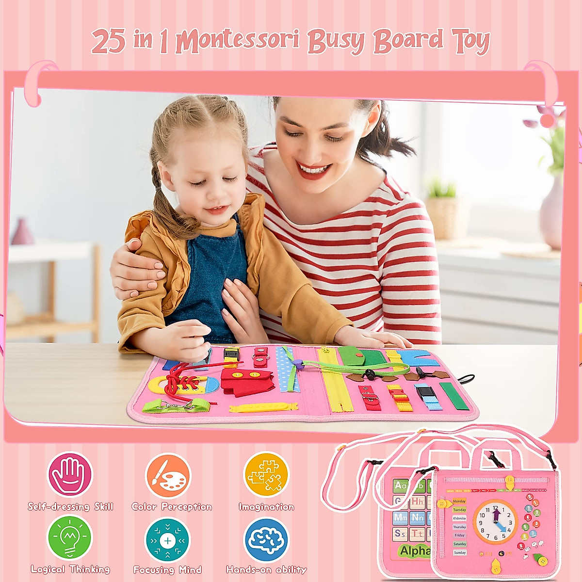SUGELI Busy Board for Toddlers, 25 in 1 Montessori Toys Activity Board Sensory Toys for 1 2 3 4 5 6 Year Old Girls