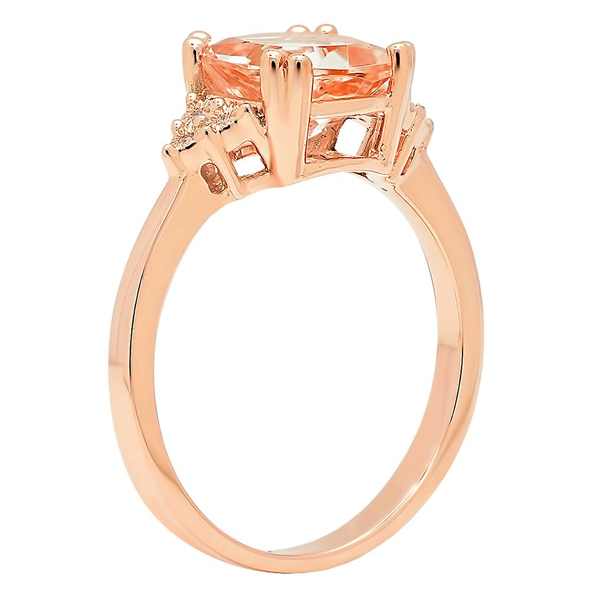 Dazzlingrock Collection 10K 8 MM Cushion Morganite & Round White Diamond Ladies Engagement Ring, Rose Gold, Size 7