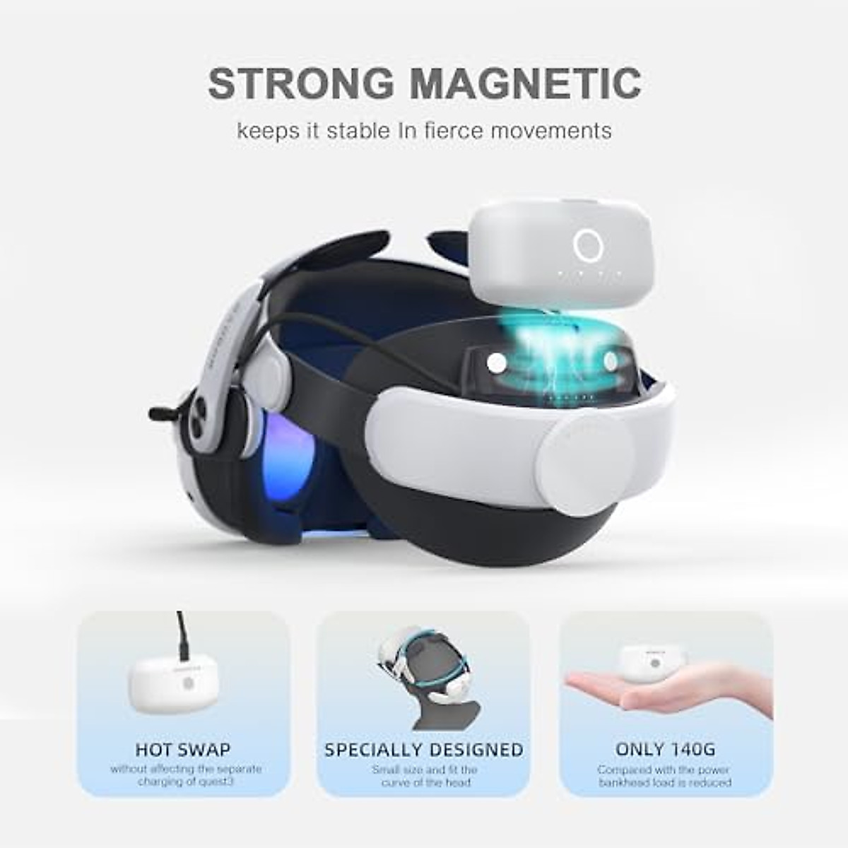 BOBOVR M3 Pro Battery Pack Head Strap Accessories, Compatible with Meta Quest 3/Quest 3S,Reduce Facial Stress,Magnetic Battery Swap Design
