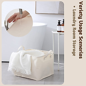 CANFOD Storage Baskets for Shelves 2 Pack, Fabric Storage Baskets with Handles, Foldable Storage Bins for Clothes, Laundry, Comforter (Beige&grey 2xM for 8 T-shirts storage)