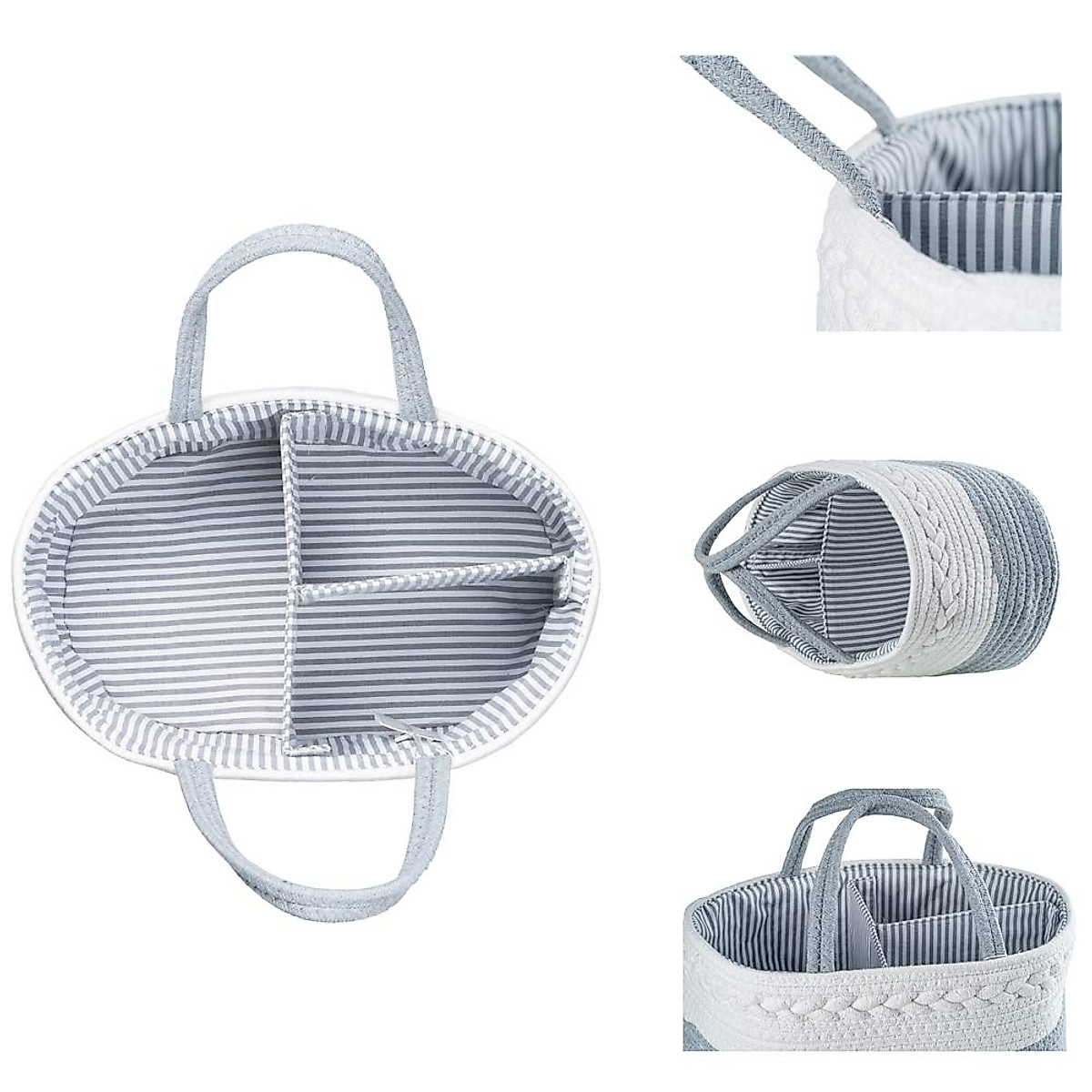 Luxury Care Baby Diaper Caddy Organizer,Rope Nursery Storage Bin for Boys and Girls,Cotton Rope Shower Gift Basket,With Canvas Bag