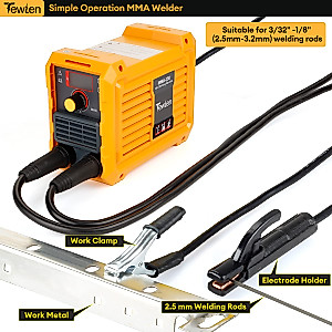 250Amp MMA Welder, TEWLEN ARC Welding Machine Kit, Portable 110V IGBT Digital Display LCD Hot Start Welder Electric Welder Machine with Electrode Holder,Earth Clamp,Mask,Brush,Welding Rods,Gloves