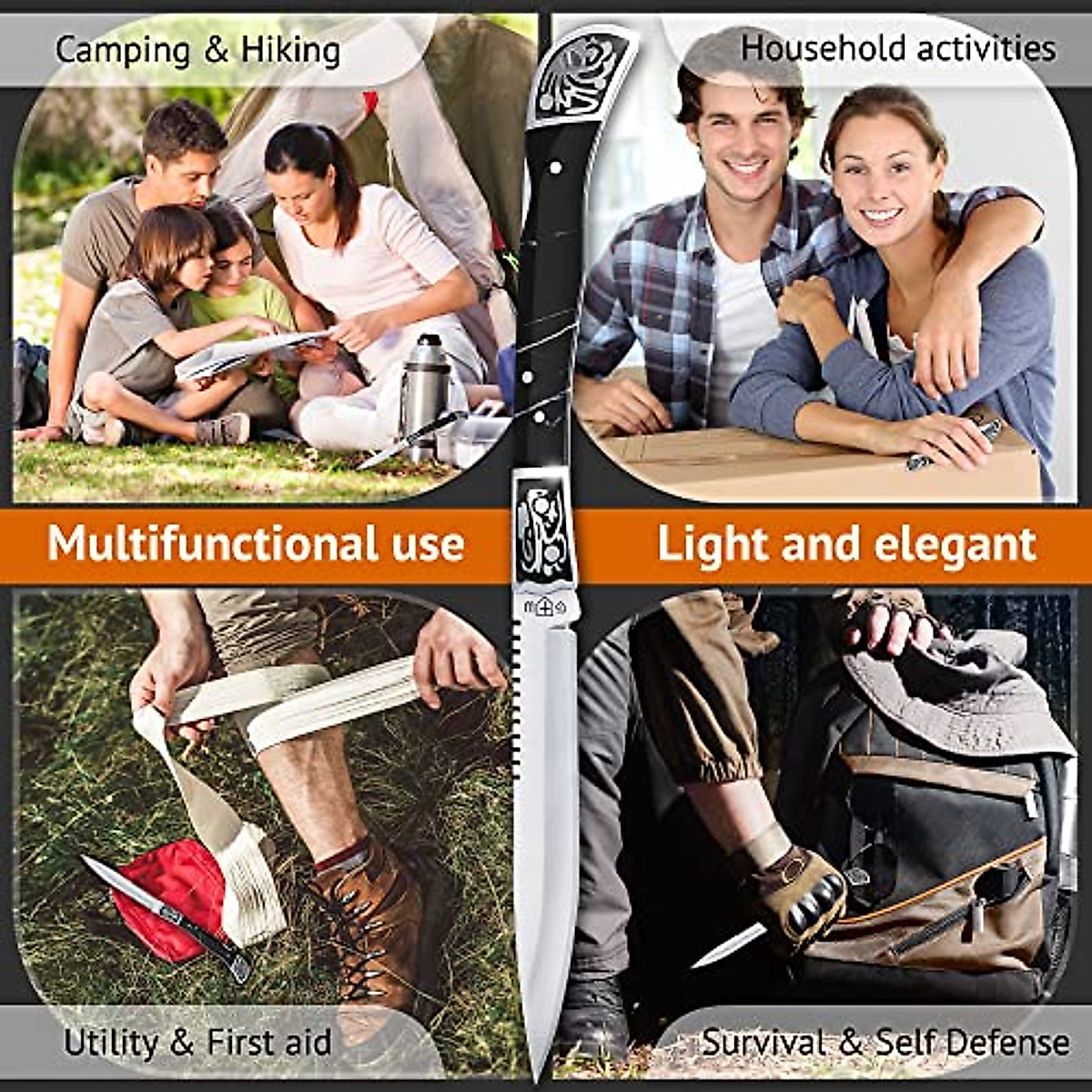 Bundle of 2 Items - Pocket Knife - Tactical Folding Knife - Knife with Fire Starter Paracord Handle - Best Pocket Knife for Urban Work Hobby Unboxing - Stocking Stuffers for Men - Gift for Men Women