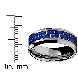 Metal Masters 8MM Flat Top Tungsten Carbide Ring Wedding Band W/Blue Carbon Fiber Inlay Size 8.5