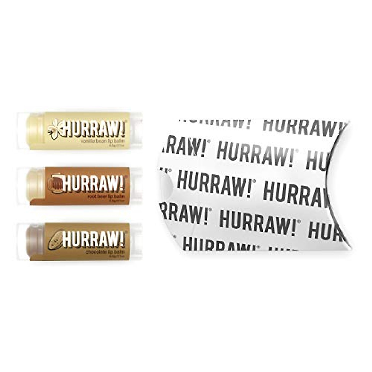 Hurraw! Vanilla Bean, Root Beer, Chocolate Lip Balms, 3 Pack Bundle: Organic, Certified Vegan, Cruelty and Gluten Free. Non-GMO, 100% Natural Ingredients. Bee, Shea, Soy and Palm Free. Made in USA