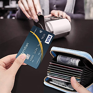 ENYISDAN Blue Small Wristlet Wallets for Women Glitter FRID Leather Credit Card Holder Wallets for Ladies Girls Short Purse