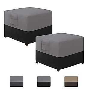 Easy-Going Outdoor Ottoman Cover, Waterproof Patio Ottoman Cover, Heavy Duty Outdoor Furniture Cover with Padded Handles (2 Pack-25"x25"x17", Gray/Black)