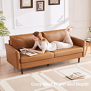 Kingfun 80'' Faux Leather Sofa for 3 People Leather Couch with Comfortably Wide Seats and Soft Cushions, Mid-Century Easy Assembly Modern Loveseat for Living Room, Camel