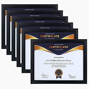 ELSKER&HOME 8.5x11 Picture Frame - Certificate Document Frame 6 Pack with Semi-Tempered Glass - Black Sturdy Wood Composite Award Diploma Frame - Includes Hanging Hardware and Desktop Easel
