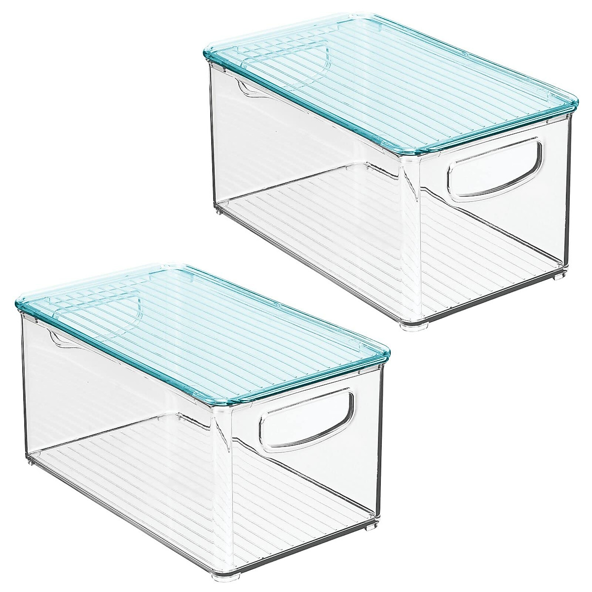 mDesign Plastic Baby Storage Bin Box Organizer Container with Lid/Handles for Organizing Playroom, Nursery, Dresser - Holds Diapers, Baby Clothes, Wipes, Toys, Ligne Collection, 2 Pack, Clear/Blue