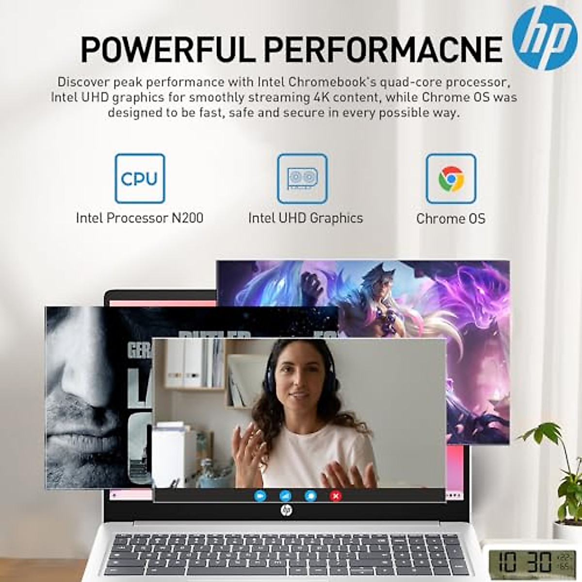 HP Chromebook Laptop, 15.6 Inch Laptop for College Students, Intel Processor N200 (Beat i5-8250U), 8GB DDR5 RAM, 128GB Storage (64GB eMMC + 64GB SD Card), Natural Silver, PCM