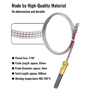 OCHIKI 5 Pcs 36" Thermopile Generator 750mv Fit for Fire Gas Stoves Heat Glo Gas Stoves Oven Water Heater Frying Furnace Gas Fireplace Thermopile Replacement, Aluminum