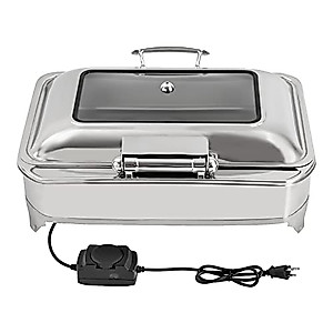 Electric Food Warmers Stainless Steel Buffet Server and Warming Tray with Glass Lid Rectangular 9.5QT Chafing Dish Buffet Set 400W Food Warmers Chafers for Party Catering