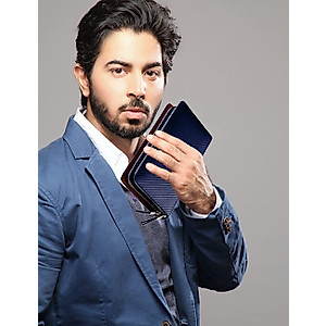 VANNANBA Clutch Purses Wristlet Wallets Large Leather Designer Double Zipper Long Hangbags Business Travel Clutch Phone Holder,Gift for Mens Father Son Husband Boyfriend(Blue)