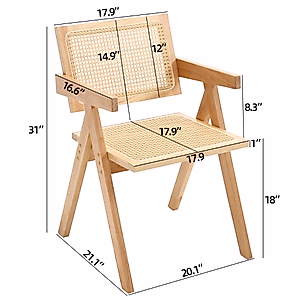 Westice Rattan Dining Chairs Set of 6, Wooden Kitchen Chairs with Faux Cane Seat & Backrest, Solid Wood Legs, Comfy Farmhouse Retro Side Chair for Indoor Dining Room, Natural