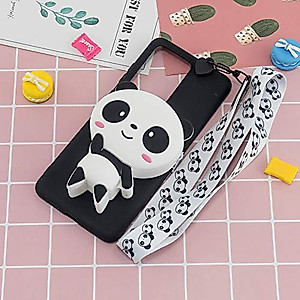 Girlyard for Samsung Galaxy S21 Ultra 6.8 Inch Silicone Case with 3D Cartoon Zipper Wallet Purse Stand Holder Back Cover and Long Detachable Lanyard Strap Phone Case for Kids Girls, Black Panda
