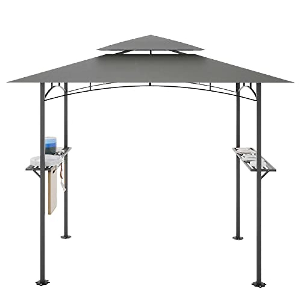 Grill Gazebo 8X 5 FT Double Tiered BBQ Gazebo Grill Canopy with 2 Side Shelves, 5 Hooks and Bottle Opener, Patio Canopy Tent, Outdoor Gazebo Tent Outdoor BBQ Canopy (Gray)