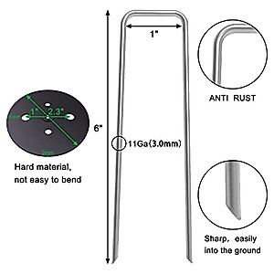 MySit 50 Pack Vapor Barrier Stakes with Landscape Staples Gasket Caps, 6 Inch Weed Barrier Stakes for Moisture Barriers Crawlspace, Garden Ground Staples for Weed Block Landscaping Lawn Fence Pins