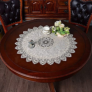 ARTABLE Lace Small Table Cloth Fall Christmas Macrame Tablecloth Table Topper for Thanksgiving Outdoor Farmhouse Rustic Kitchen Party Birthday Picnic (Stone, 31 Inch Round)